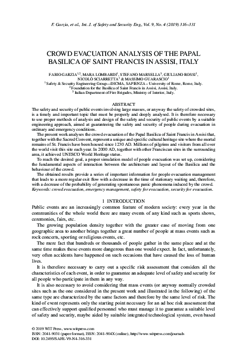(PDF) Crowd evacuation analysis of the Papal Basilica of Saint Francis in Assisi, Italy