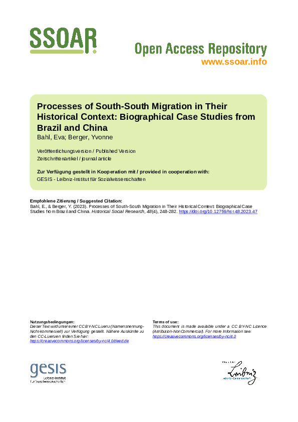 (PDF) Processes of South-South Migration in Their Historical Context ...