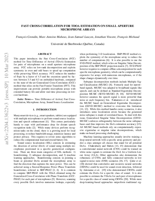 (PDF) Fast Cross-Correlation for TDoA Estimation on Small Aperture ...