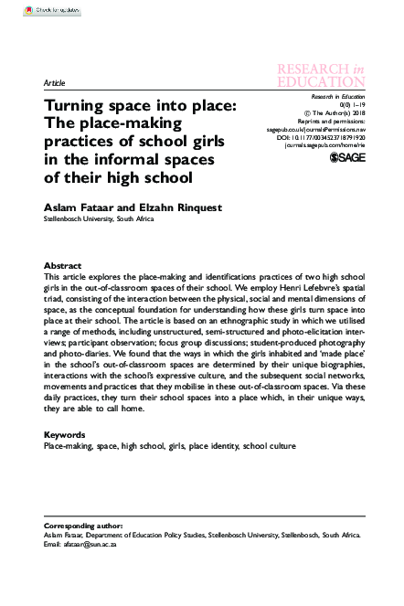 (PDF) Turning space into place: The place-making practices of school ...