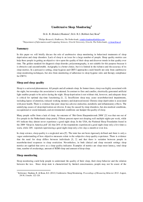(PDF) Unobtrusive Sleep Monitoring