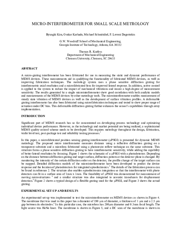 (PDF) Micro-Interferometer for Small Scale Metrology