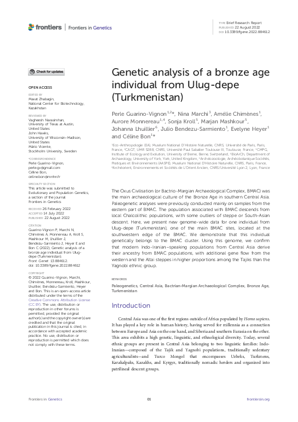 (PDF) Genetic analysis of a bronze age individual from Ulug-depe ...