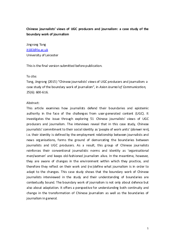 (PDF) Chinese journalists' views of user-generated content producers ...