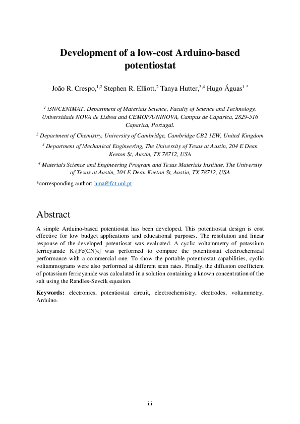 (PDF) Development of a low-cost Arduino-based potentiostat