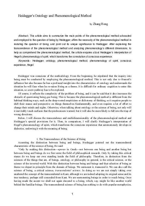 (PDF) Heidegger's Ontology and Phenomenological Method