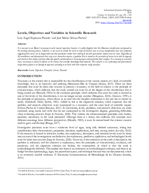 (PDF) Levels, Objectives and Variables in Scientific Research