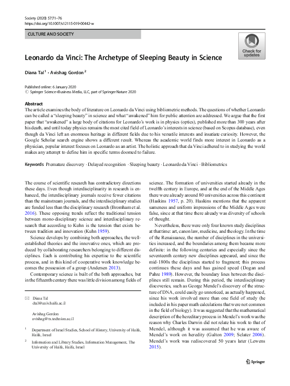 (PDF) Leonardo da Vinci: The Archetype of Sleeping Beauty in Science