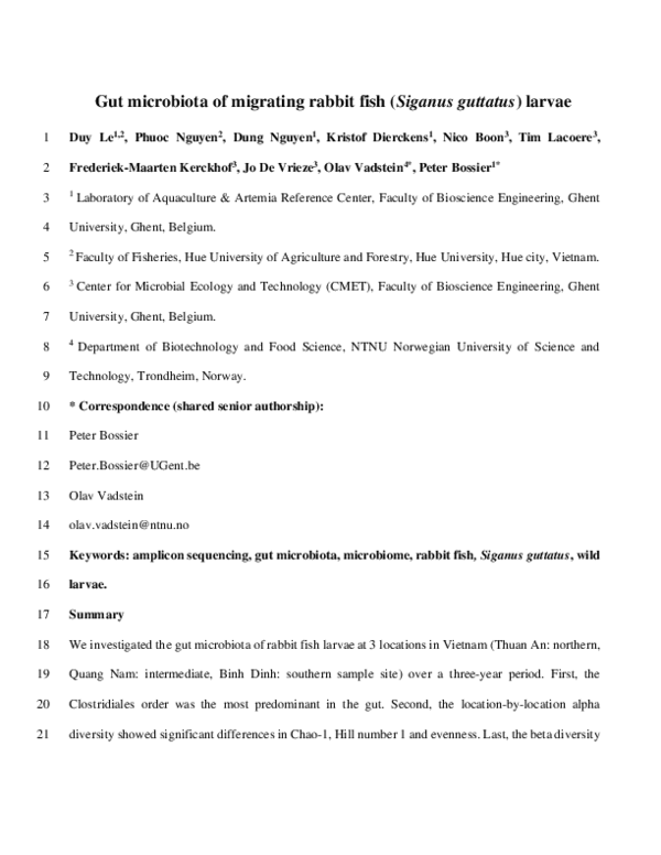 Gut Microbiota of Migrating Wild Rabbit Fish (Siganus guttatus) Larvae ...