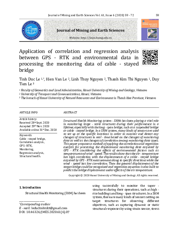 (PDF) Application of correlation and regression analysis between GPS - RTK and environmental ...
