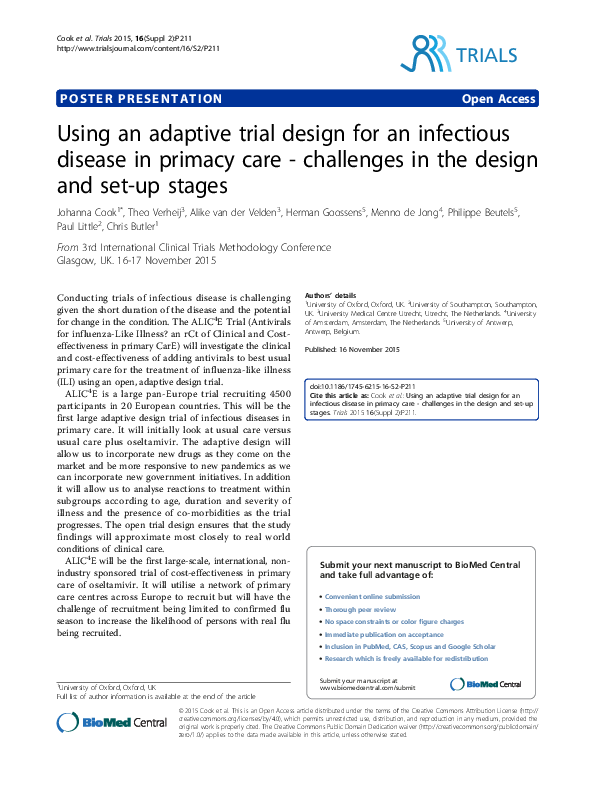 (PDF) Using an adaptive trial design for an infectious disease in ...