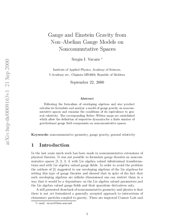 (PDF) Gauge and Einstein Gravity from Non-Abelian Gauge Models on