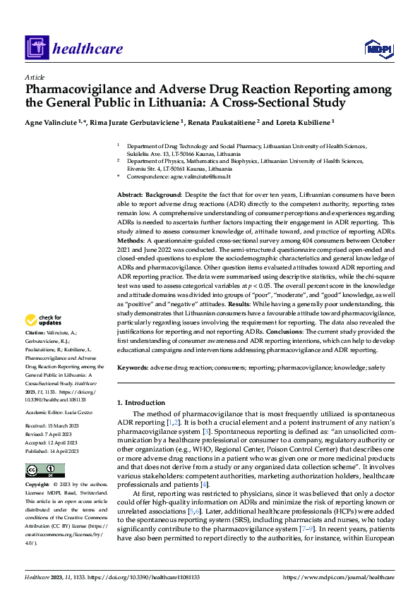 (PDF) Pharmacovigilance and Adverse Drug Reaction Reporting among the General Public in ...
