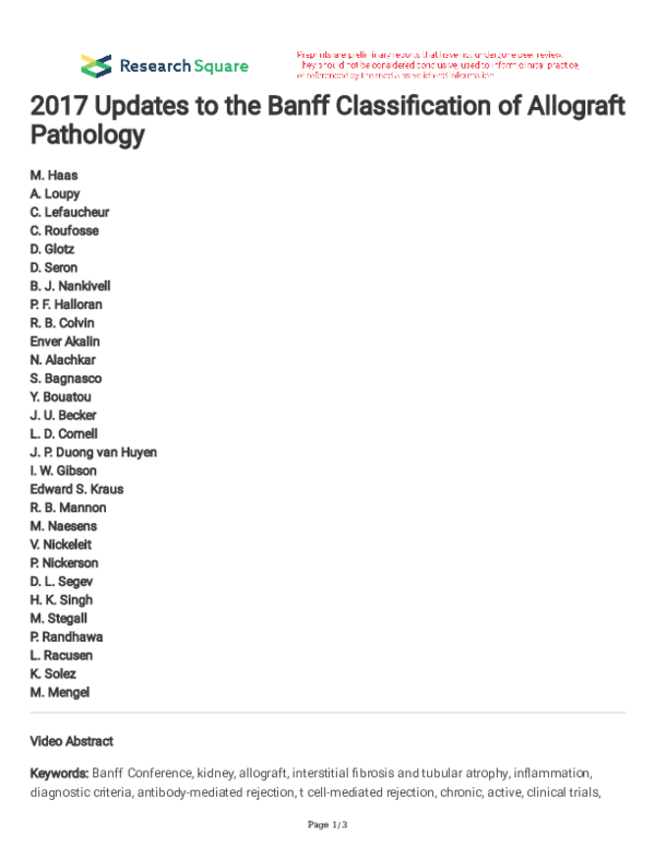 (PDF) 2017 Updates to the Banff Classification of Allograft Pathology