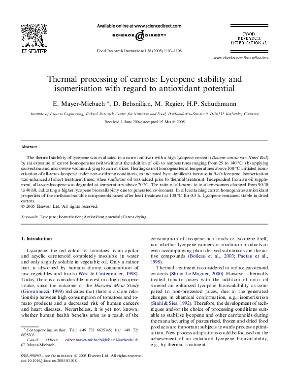 (PDF) Thermal processing of carrots: Lycopene stability and ...