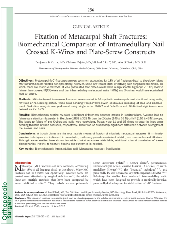 (PDF) Fixation of Metacarpal Shaft Fractures: Biomechanical Comparison of Intramedullary Nail ...