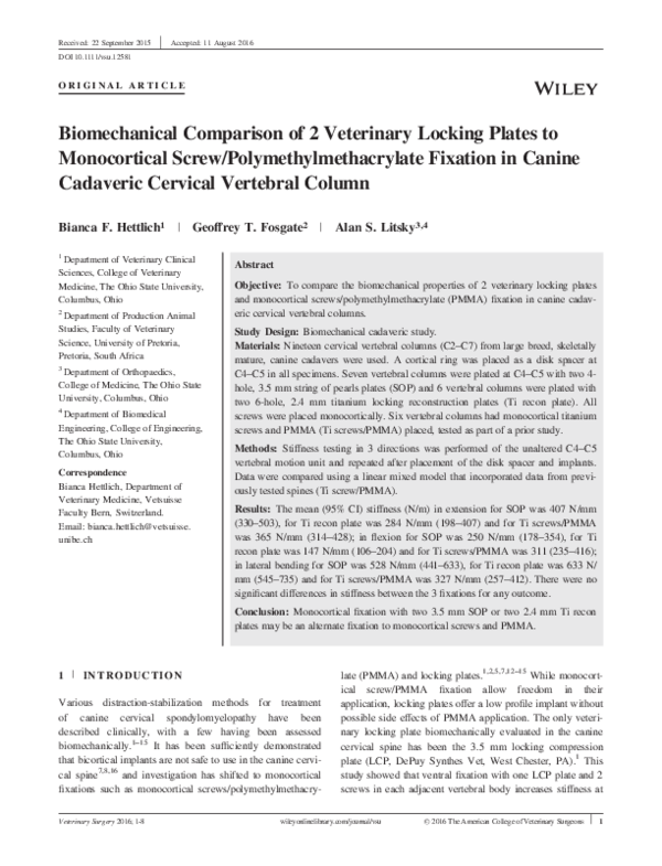 (PDF) Biomechanical Comparison of 2 Veterinary Locking Plates to ...