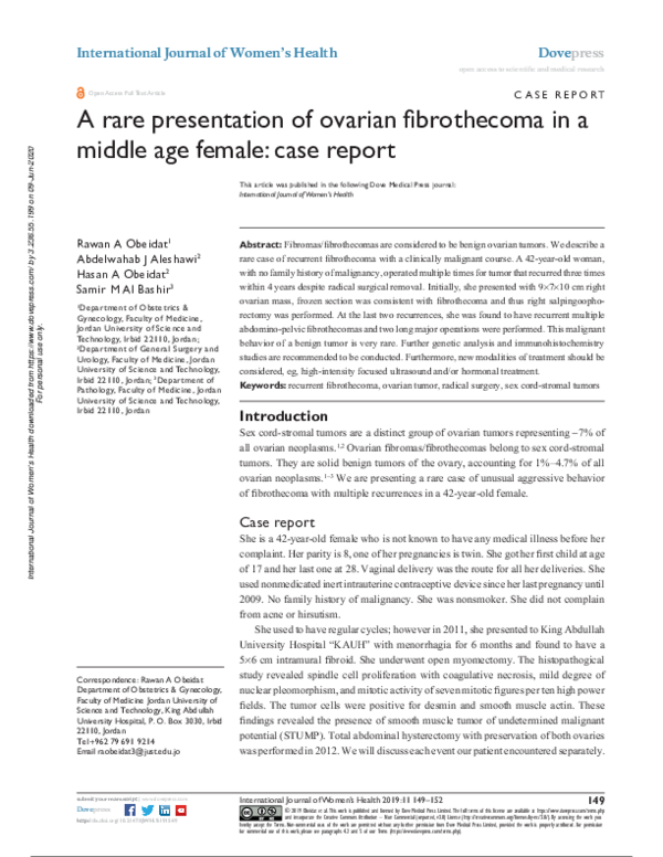 (PDF) A rare presentation of ovarian fibrothecoma in a middle age ...