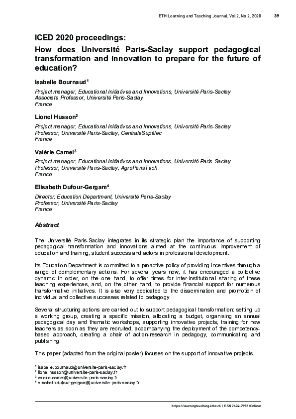(PDF) How does Université Paris-Saclay support pedagogical transformation and innovation to ...