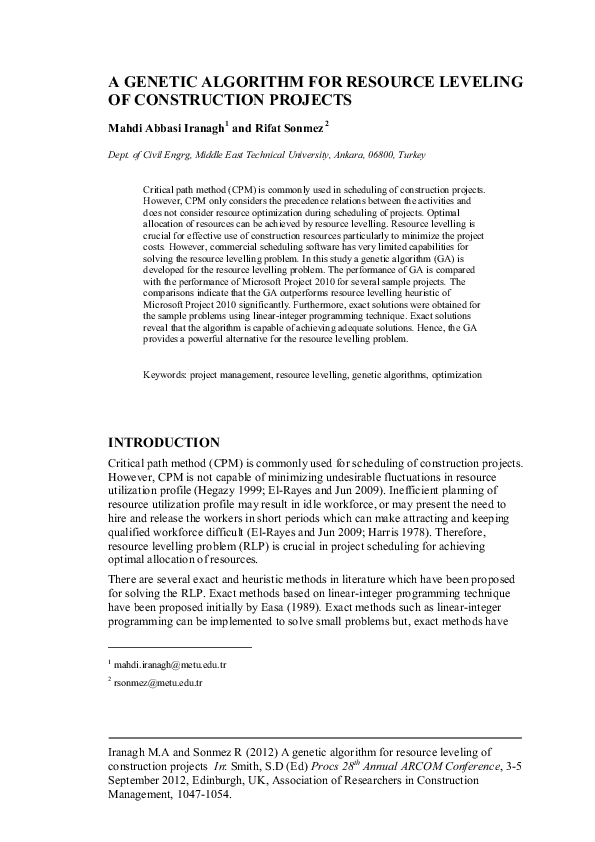 (PDF) A Genetic Algorithm for Resource Leveling of Construction Projects