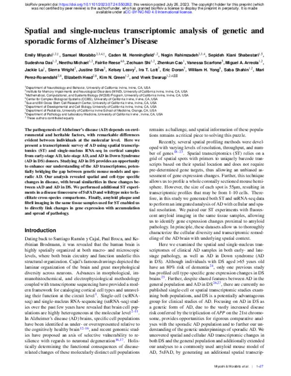 (PDF) Spatial and single-nucleus transcriptomic analysis of genetic and ...