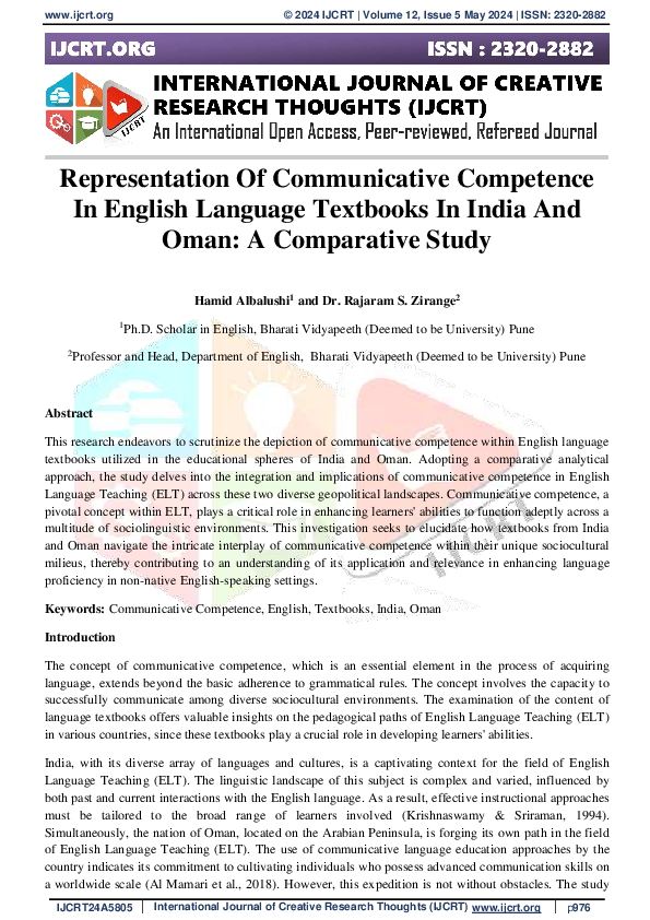 (PDF) Representation Of Communicative Competence In English Language Textbooks In India And Oman ...
