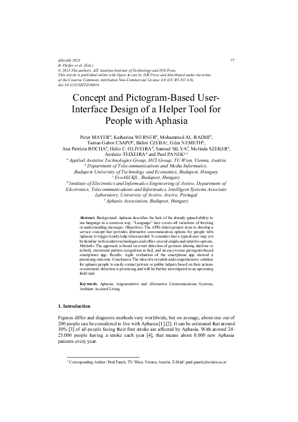 (PDF) Concept and Pictogram-Based User-Interface Design of a Helper Tool for People with Aphasia