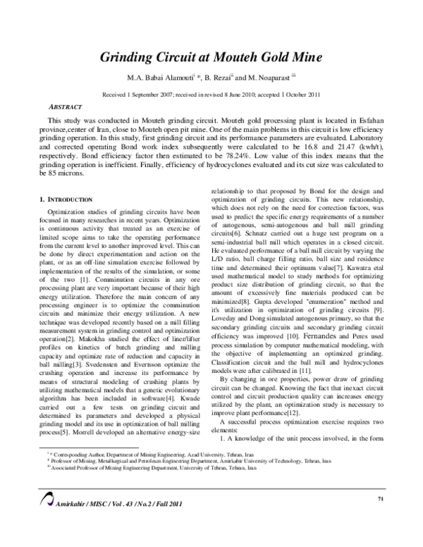 (PDF) Grinding Circuit at Mouteh Gold Mine