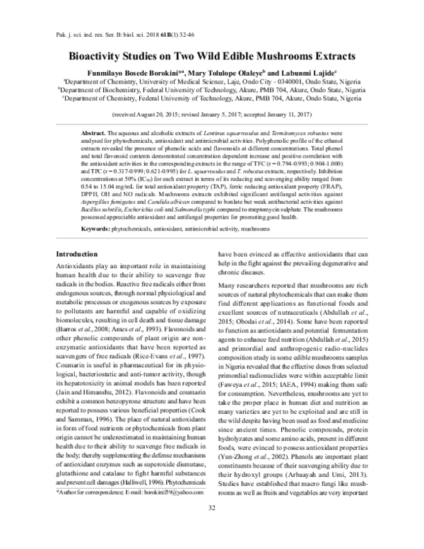 (PDF) Bioactivity Studies on Two Wild Edible Mushrooms Extracts