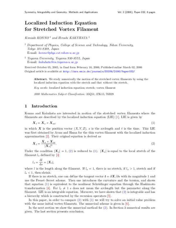(PDF) Localized Induction Equation for Stretched Vortex Filament