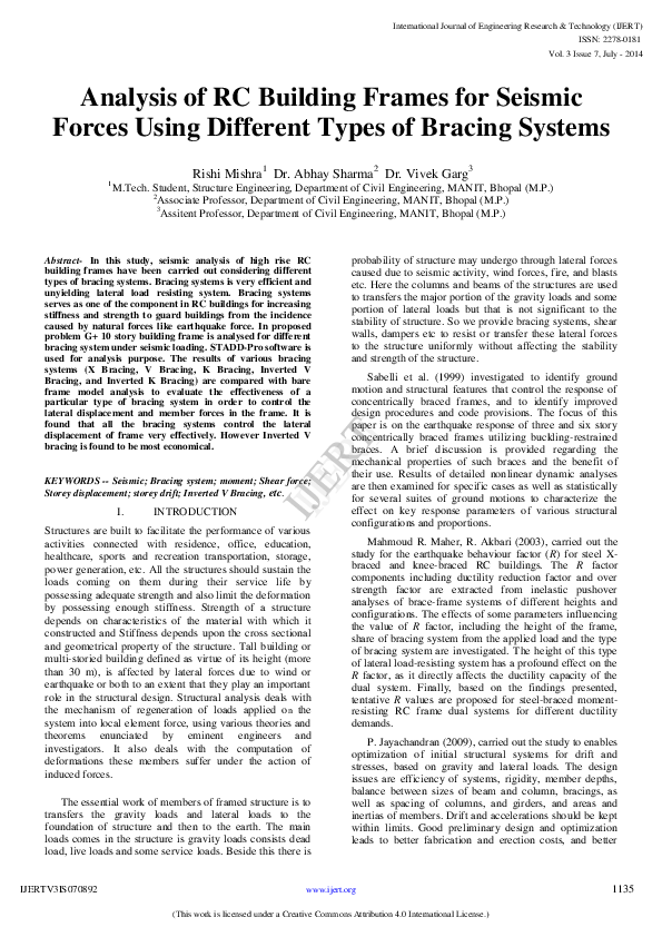 (PDF) Analysis of RC Building Frames for Seismic Forces Using Different Types of Bracing Systems