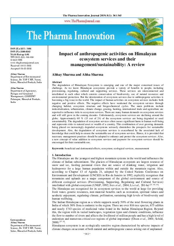 (PDF) Impact of anthropogenic activities on Himalayan ecosystem ...