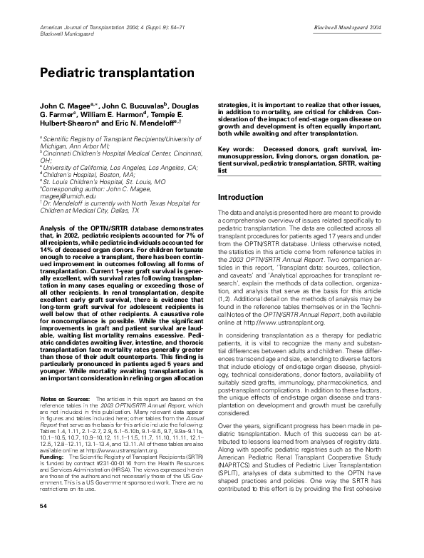 (PDF) Pediatric transplantation