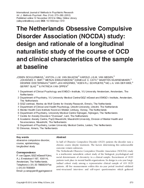 (PDF) The Netherlands Obsessive Compulsive Disorder Association (NOCDA) study: design and ...