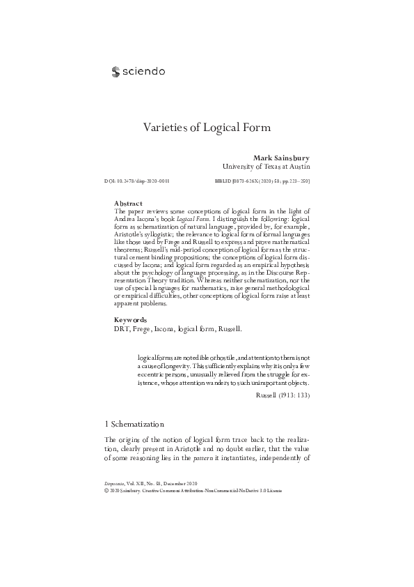 (PDF) Varieties of Logical Form