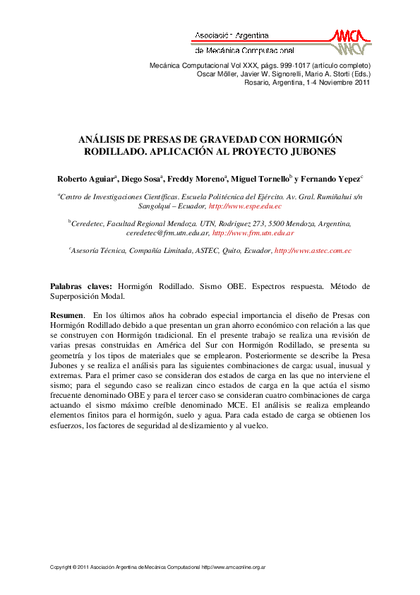 (PDF) Análisis de Presas de Gravedad con Hormigón Rodillado. Aplicación al Proyecto Jubones
