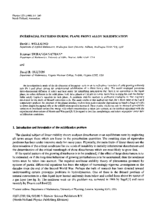 (PDF) Interfacial patterns during plane front alloy solidification