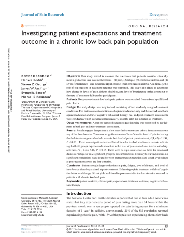 (PDF) Investigating patient expectations and treatment outcome in a ...