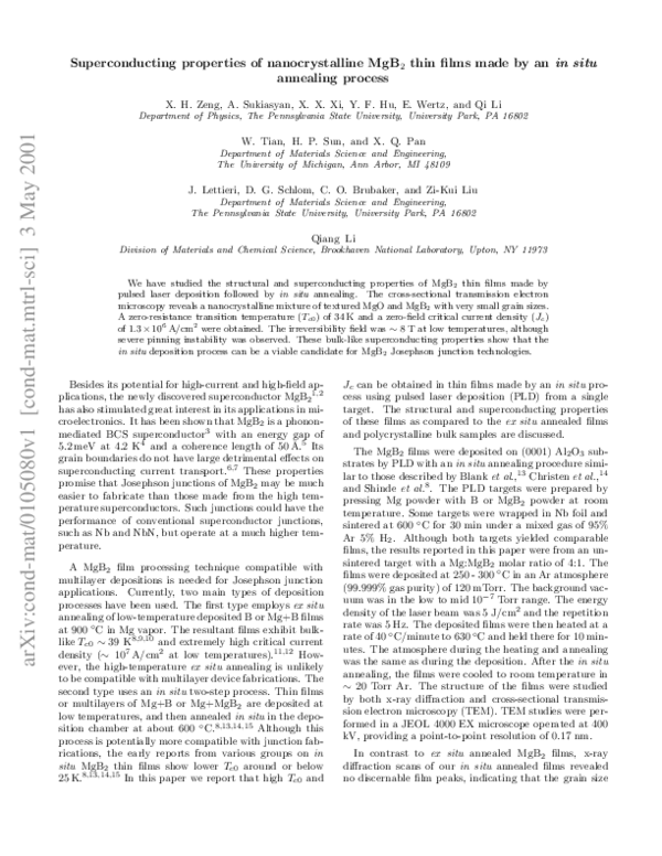 (PDF) Superconducting properties of nanocrystalline MgB2 thin films made by an in situ annealing ...