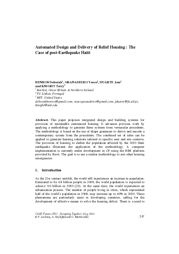 (PDF) Automated design and delivery of relief housing: The case of post-earthquake haiti