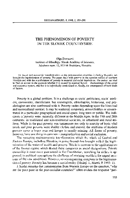 (PDF) The Phenomenon of Poverty in the Slovak Countryside