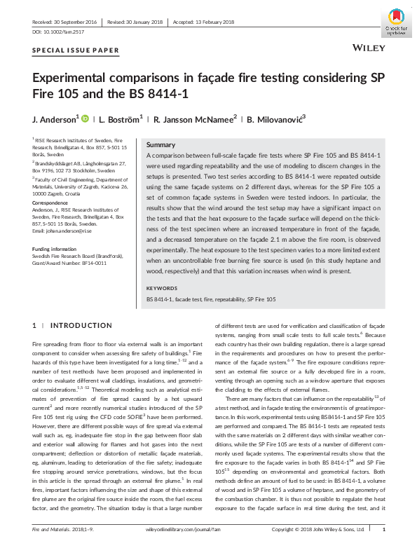 (PDF) Experimental comparisons in façade fire testing considering SP ...