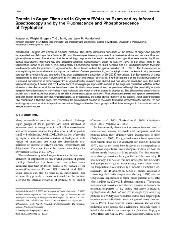 (PDF) Protein in Sugar Films and in Glycerol/Water as Examined by ...