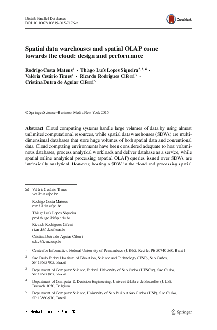 (PDF) Cloud Spatial Data Warehouses and OLAP