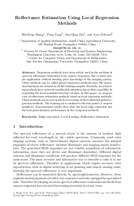 (PDF) Reflectance Estimation Using Local Regression Methods