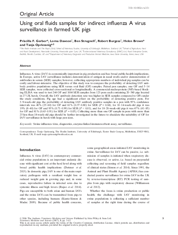 (PDF) Using oral fluids samples for indirect influenza A virus ...