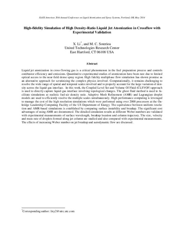 (PDF) High-fidelity Simulation of High Density-Ratio Liquid Jet Atomization in Crossflow with ...