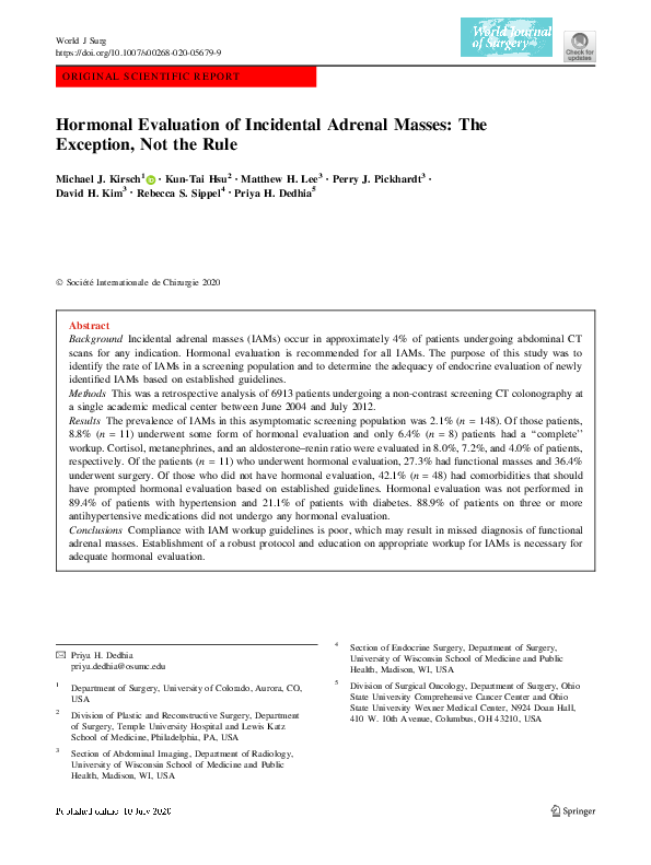 (PDF) Hormonal Evaluation of Incidental Adrenal Masses: The Exception ...