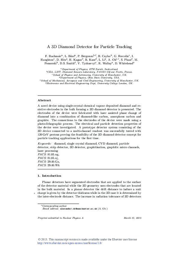 (PDF) A 3D diamond detector for particle tracking