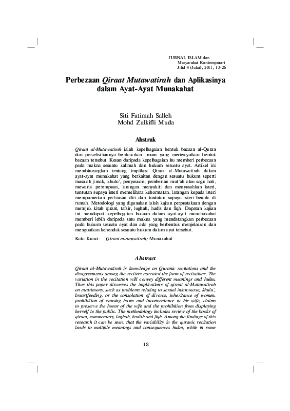 (PDF) Perbezaan Qiraat Mutawatirah dan Aplikasinya dalam Ayat-Ayat ...